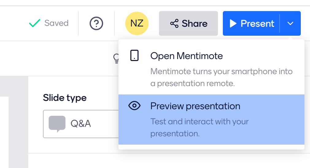 Organising a Q&A session using Mentimeter