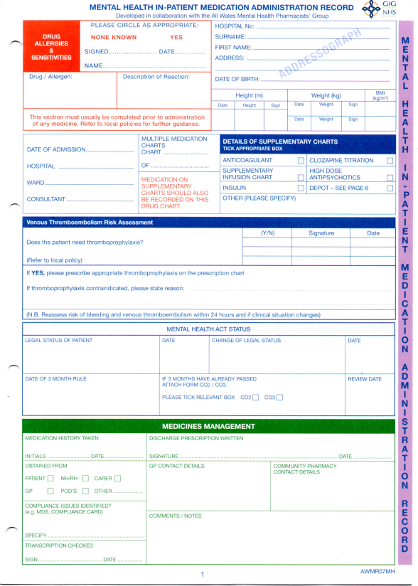 Prescription charts